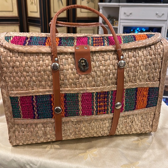 Vintage | Bags | Vintage Colorful Bohemian Straw Raffia Shopping Tote ...